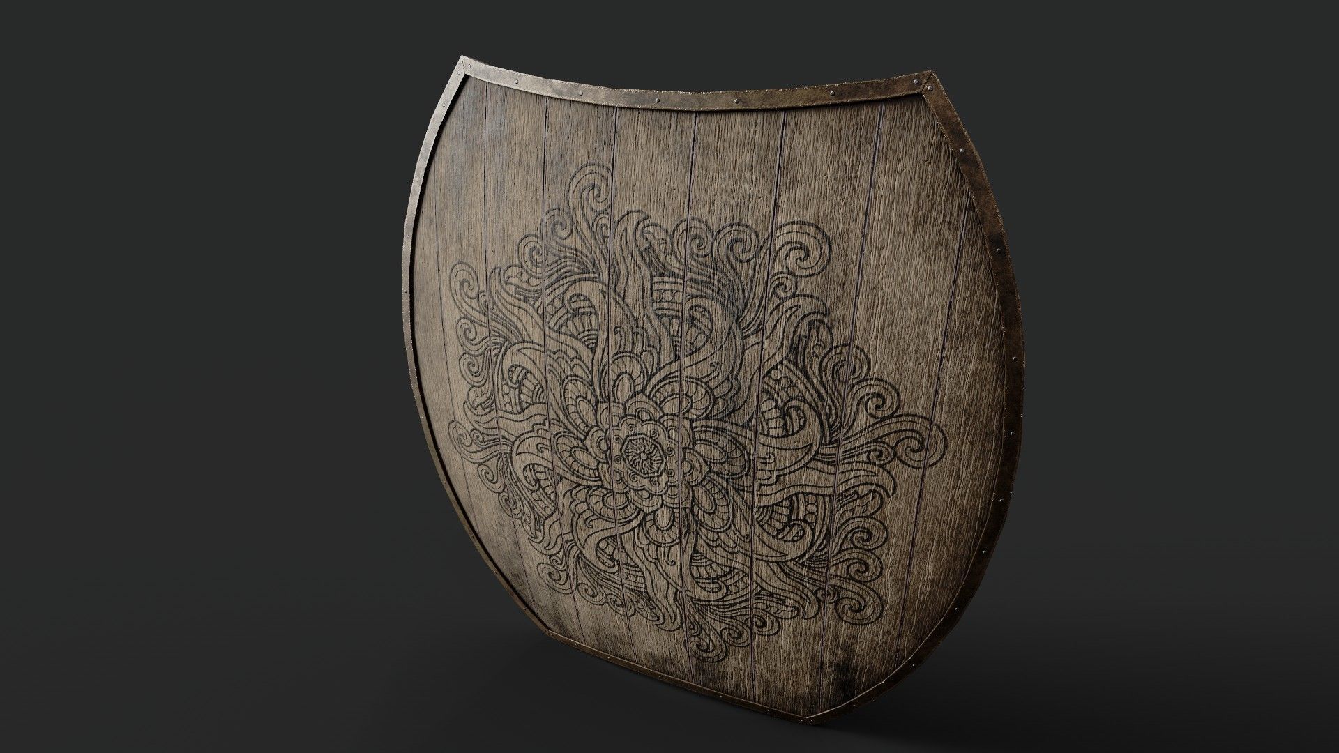 3D model Slavic hybrid shield-painted black flower symbol VR / AR / low ...