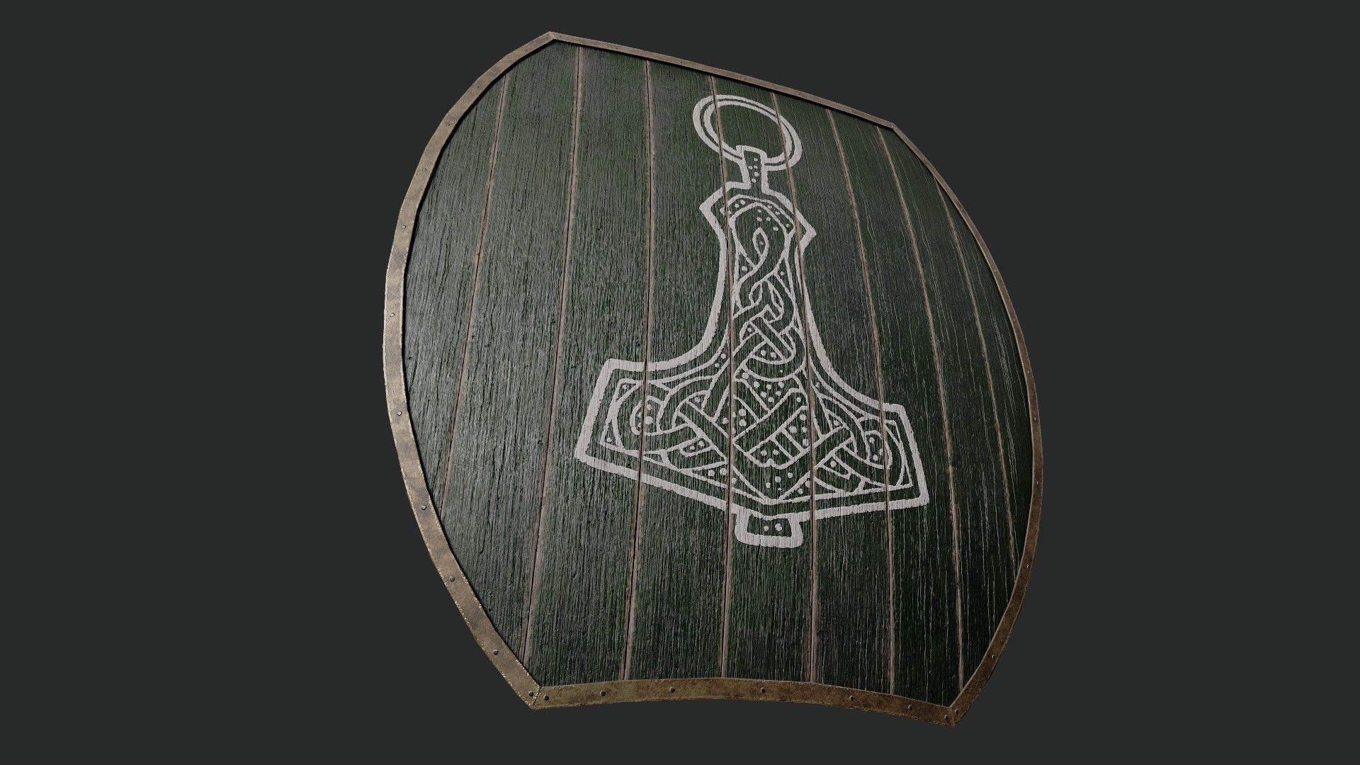 3D model Slavic hybrid shield-painted green with Thor symbol VR / AR ...