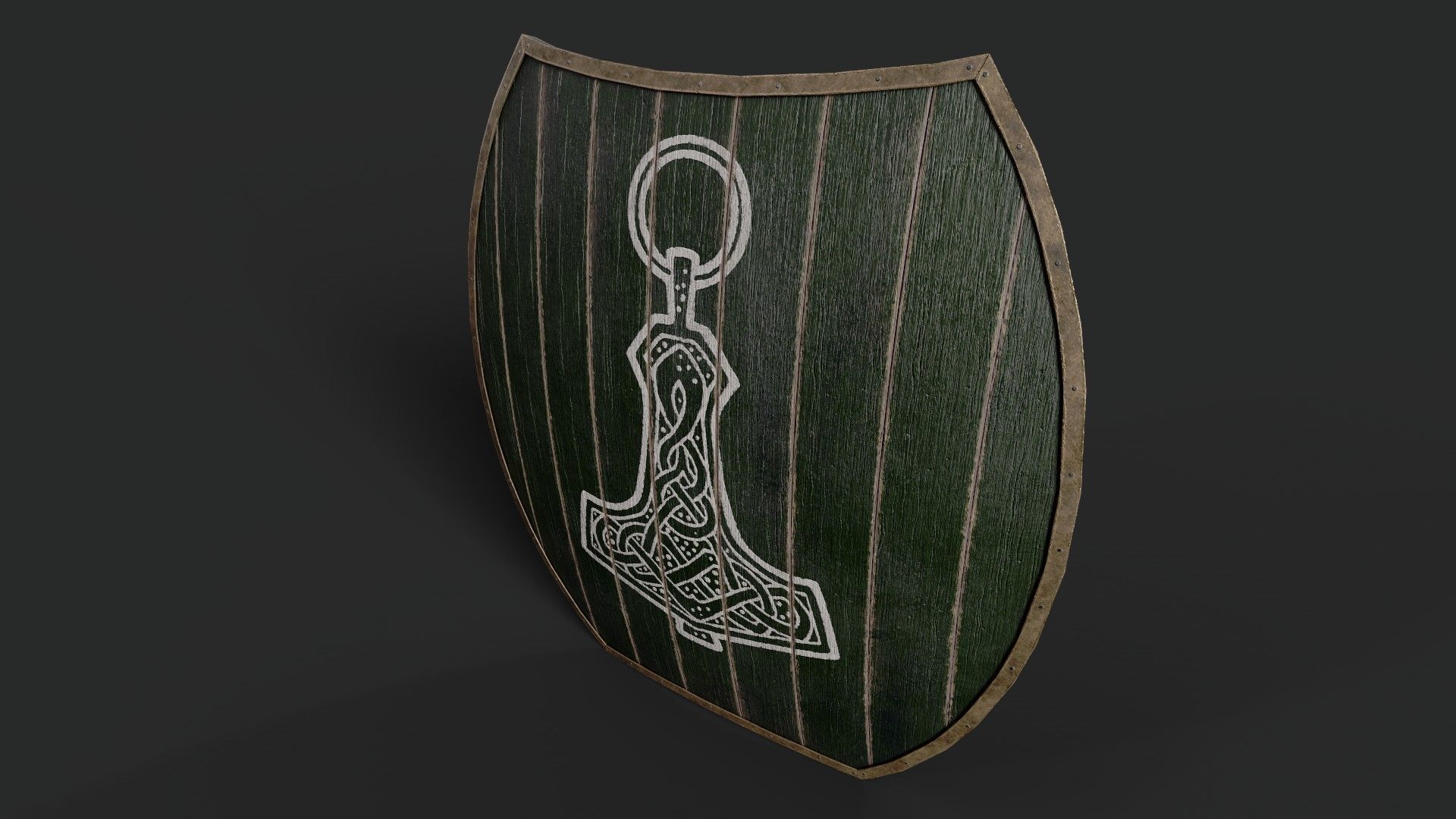 3D model Slavic hybrid shield-painted green with Thor symbol VR / AR ...