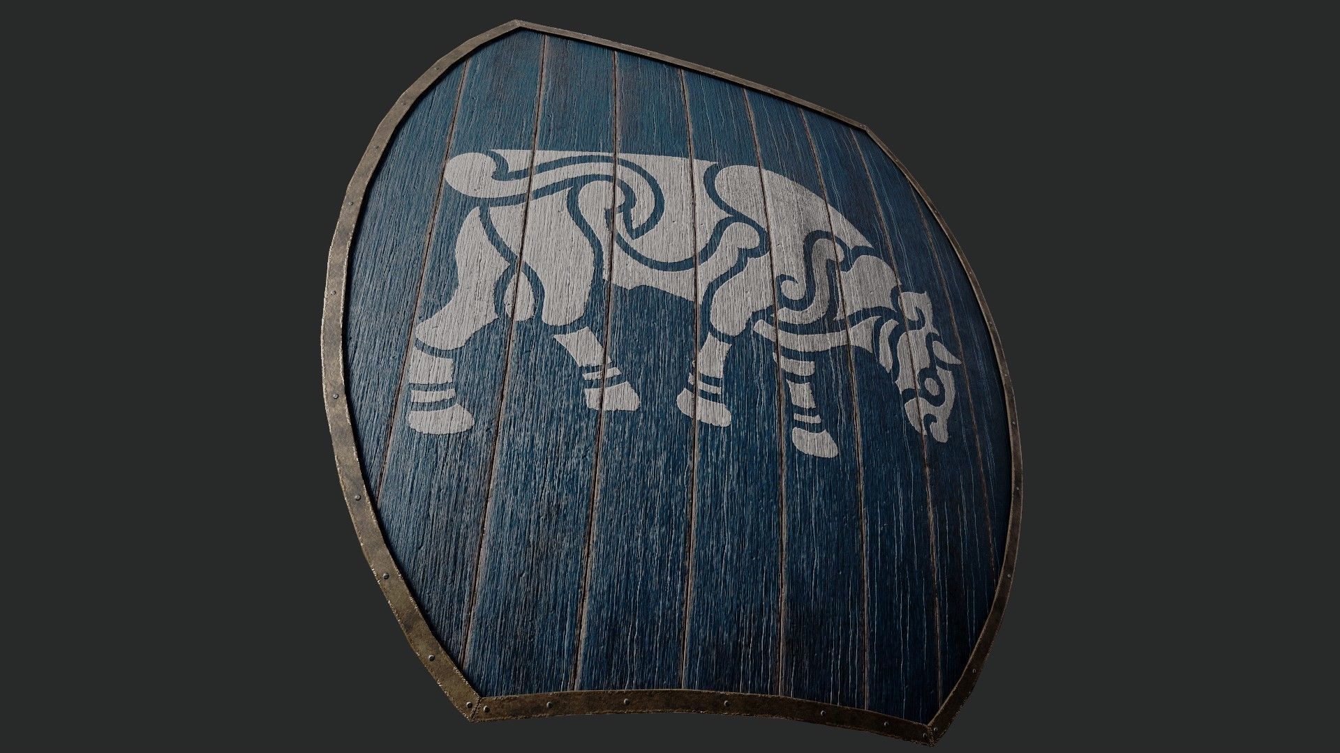 3D model Slavic hybrid shield-painted blue with bull symbol VR / AR ...