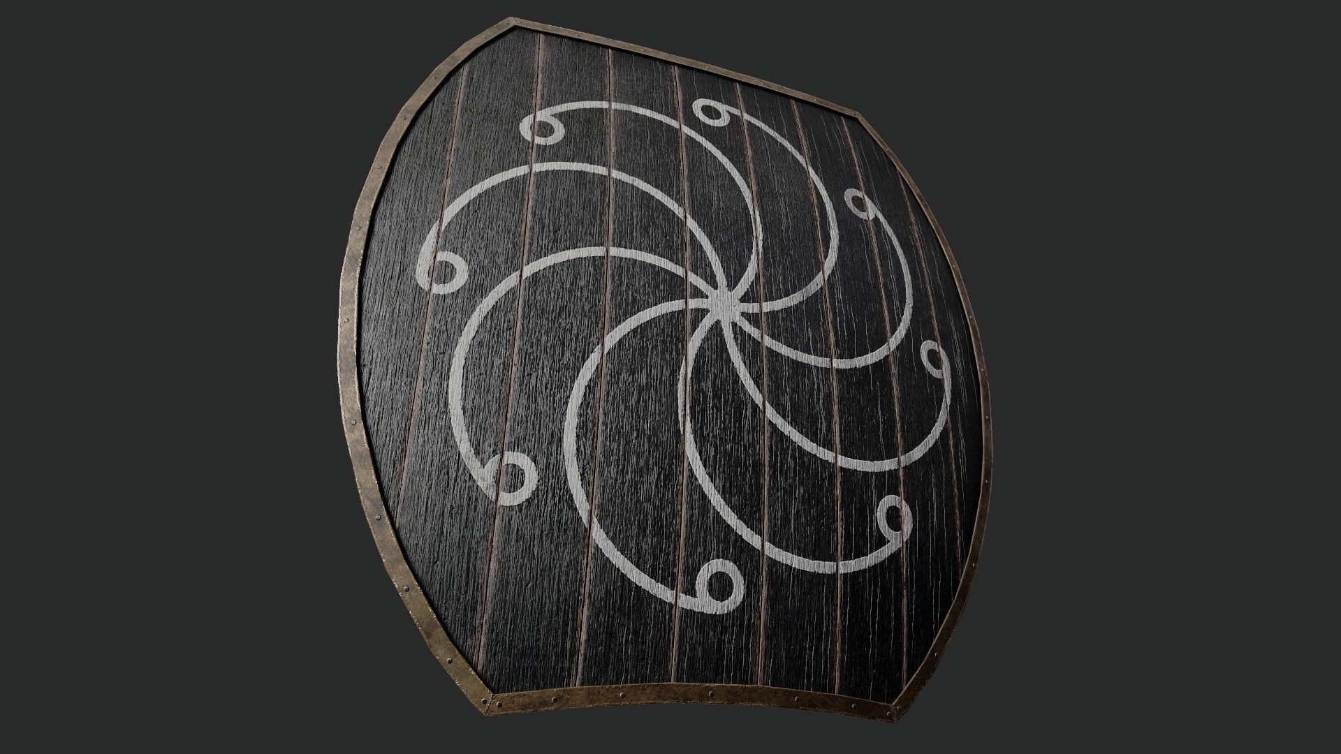 3D model Slavic hybrid shield-painted black with radial symbol VR / AR ...