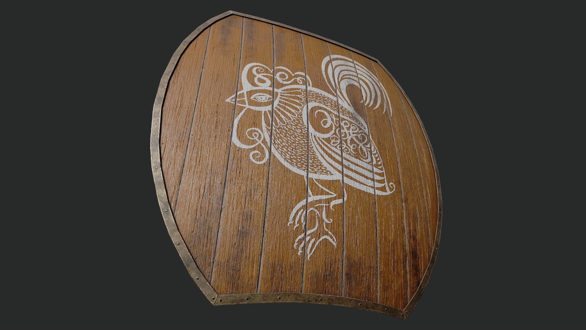 3D model Slavic hybrid shield-painted orange with rooster symbol VR ...