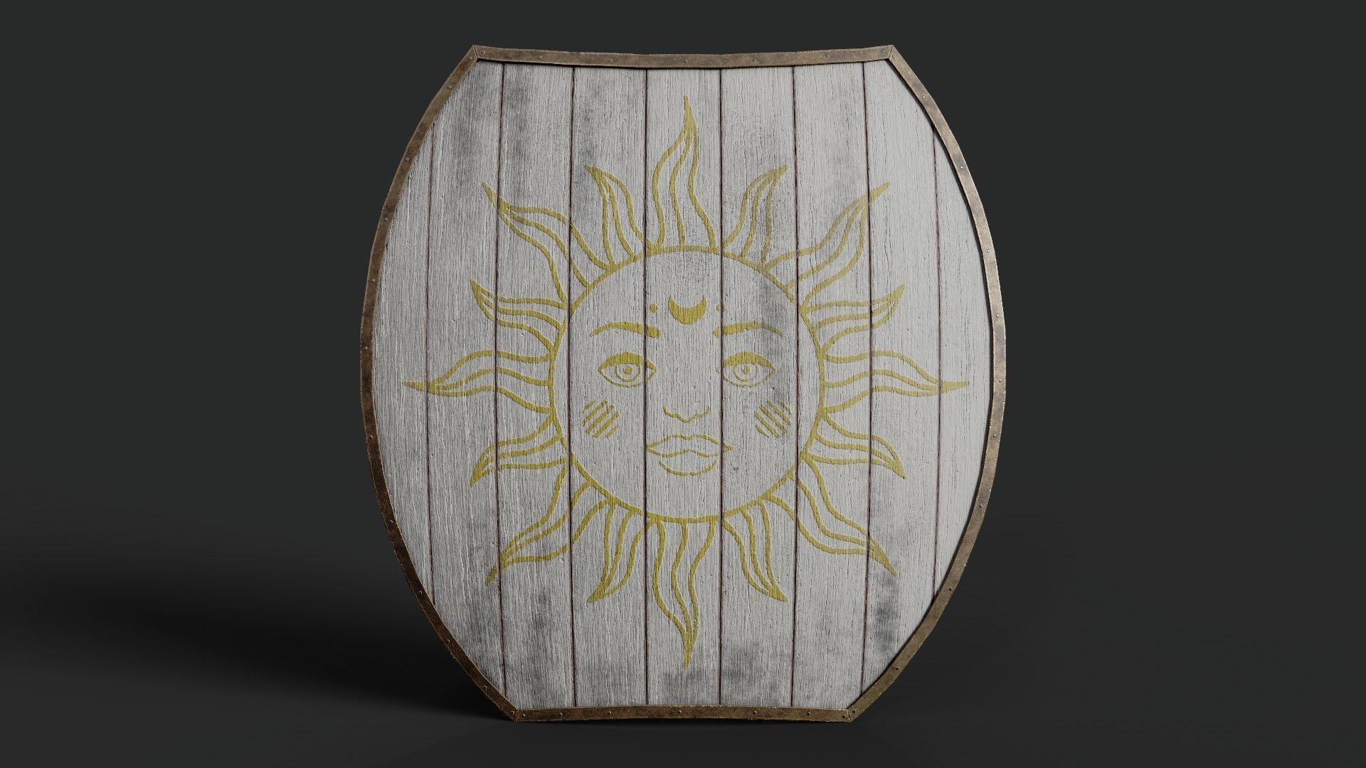 3D model Slavic hybrid shield-painted white with Sun symbol VR / AR ...