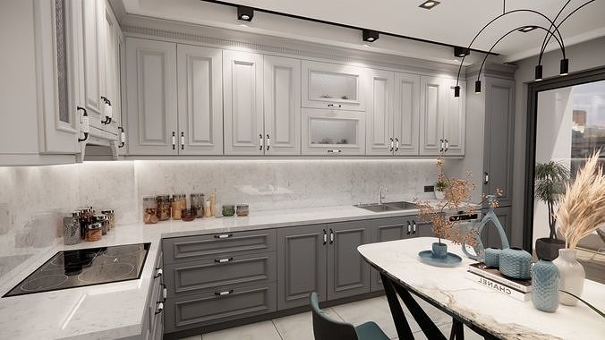 3D model sketchup enscape a kitchen render scene VR / AR / low-poly | CGTrader