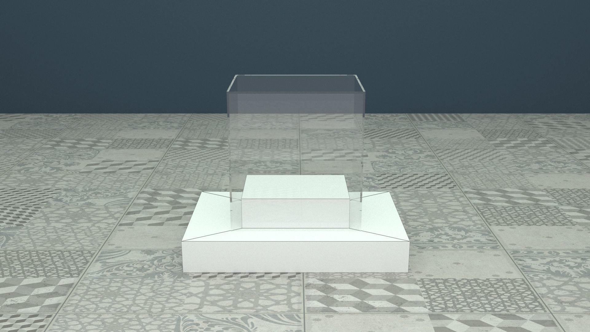 Product stand in a box shape cube inside a transparent glass 3D model ...