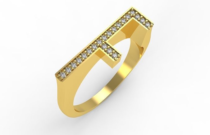 Alphabet F Diamond Ring 3D model 3D printable | CGTrader