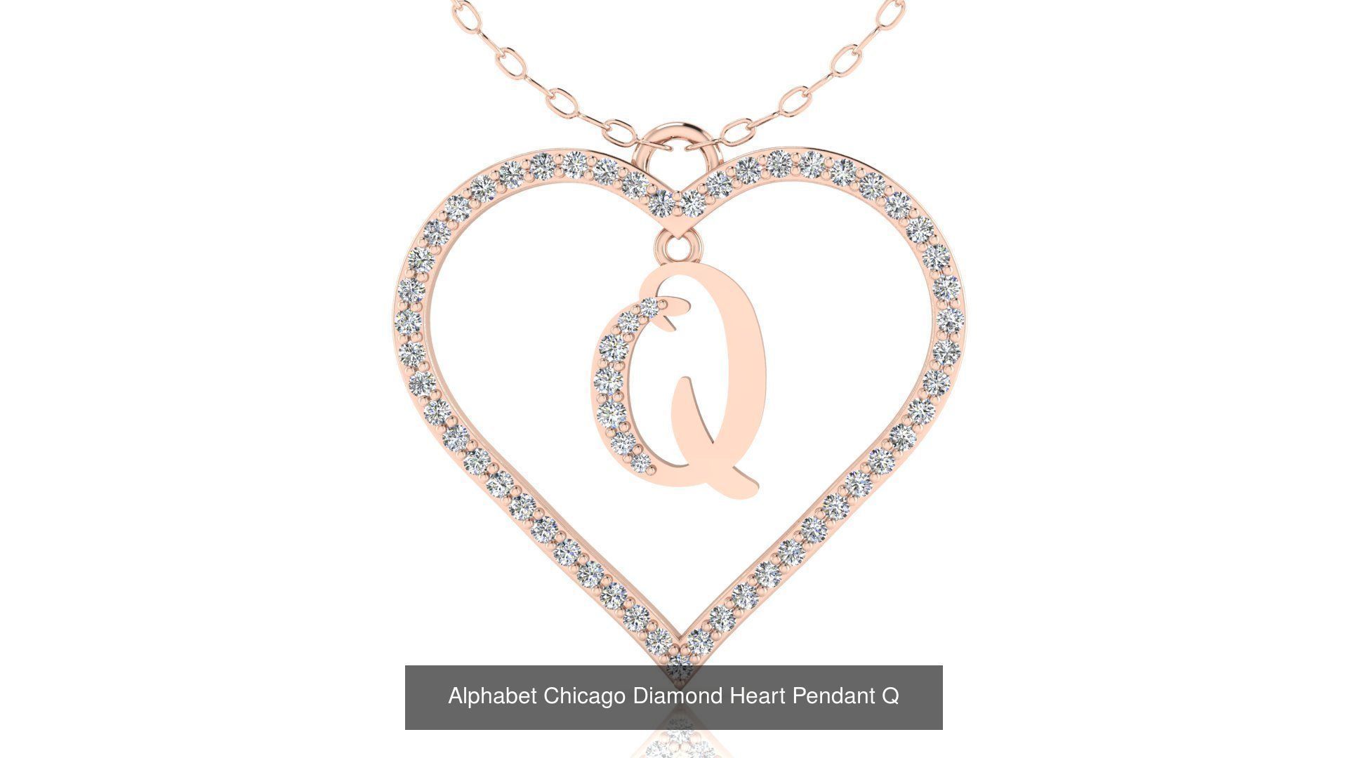 Alphabet Chicago Diamond Heart Pendant Collection of 26 models | CGTrader