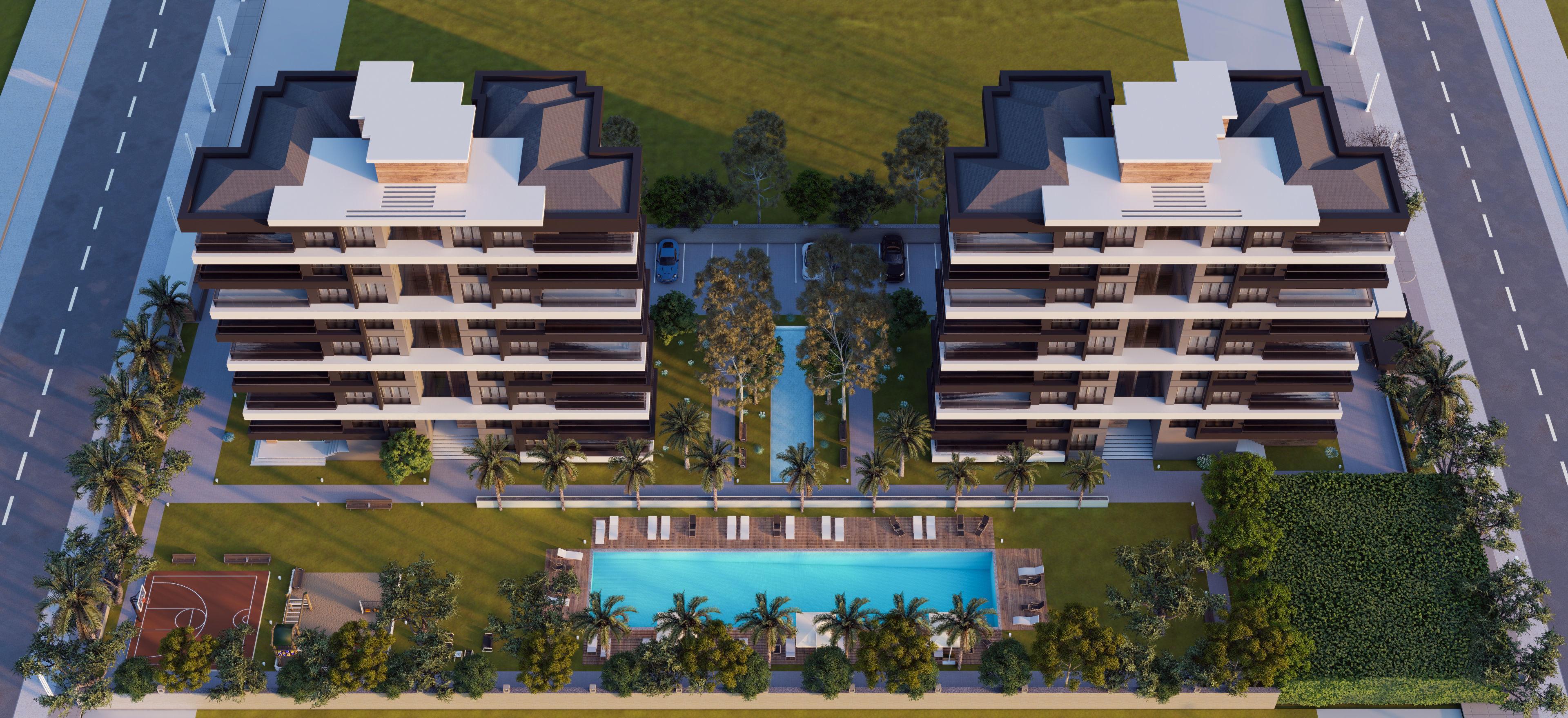 Modern two-block multi-storey site project 3D model | CGTrader