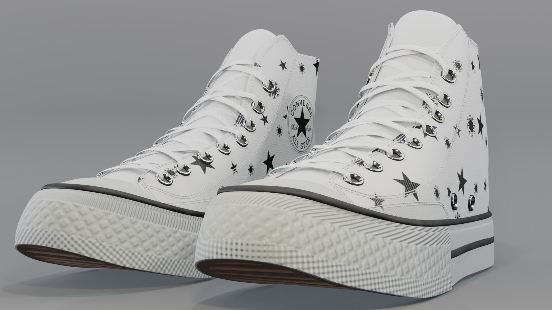 Basketball Leather Shoes Converse All Star White Star Snowflakes 3D ...