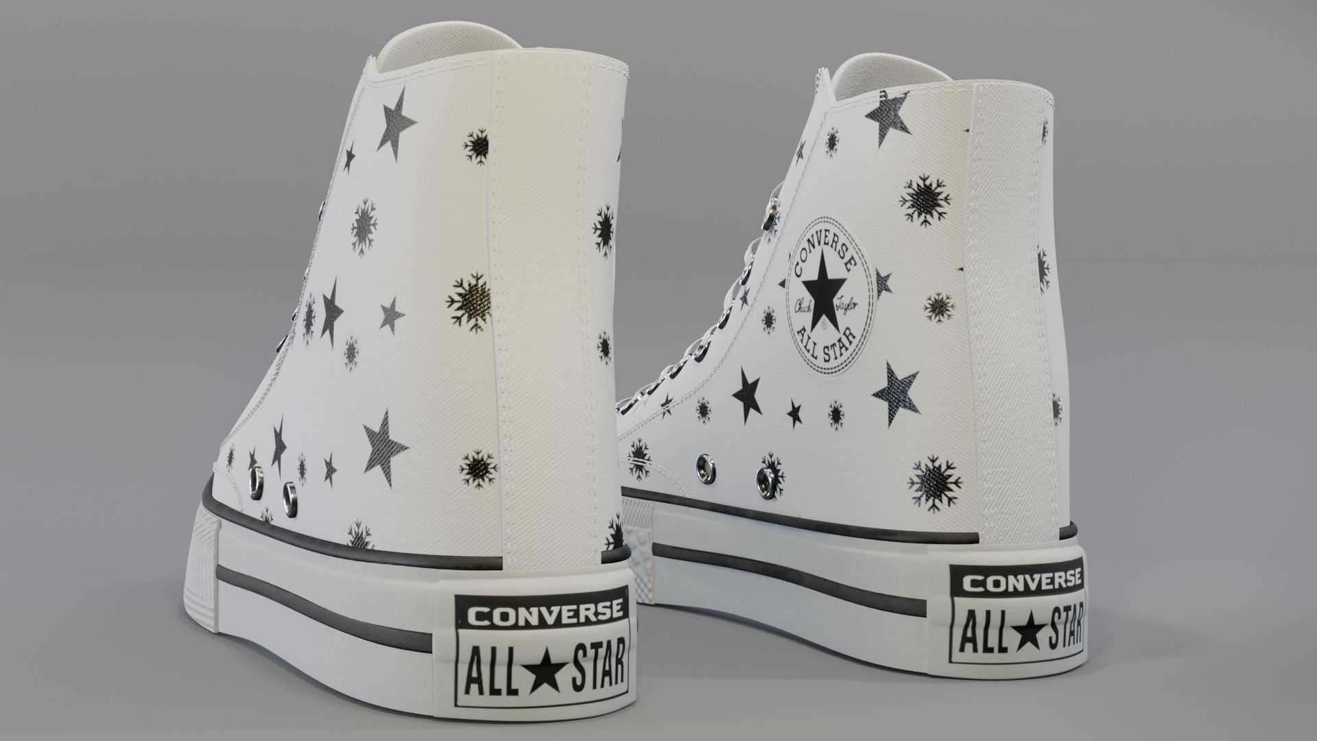 Basketball Leather Shoes Converse All Star White Star Snowflakes 3D ...