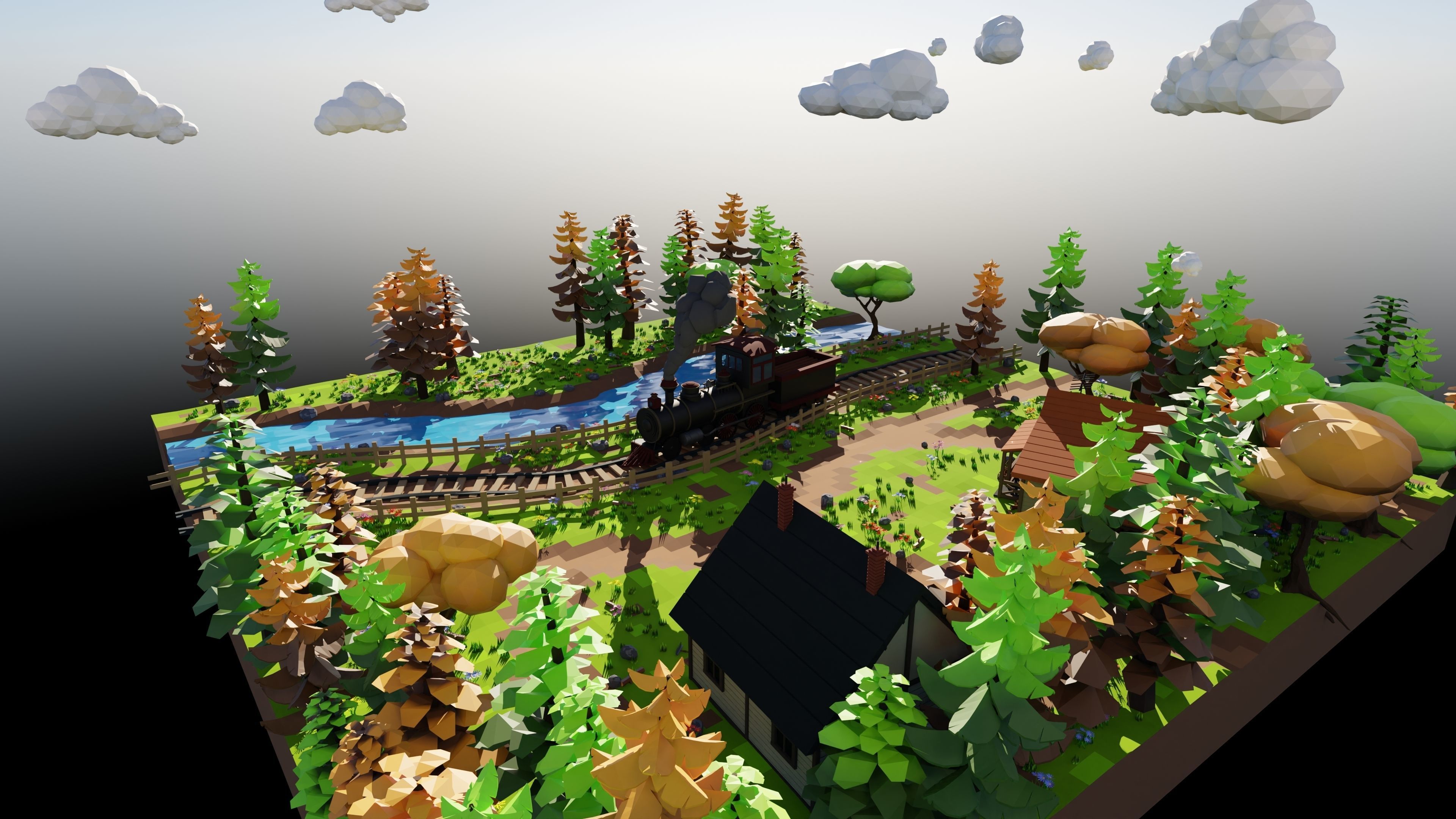 Isometric Train Scene 3D model | CGTrader