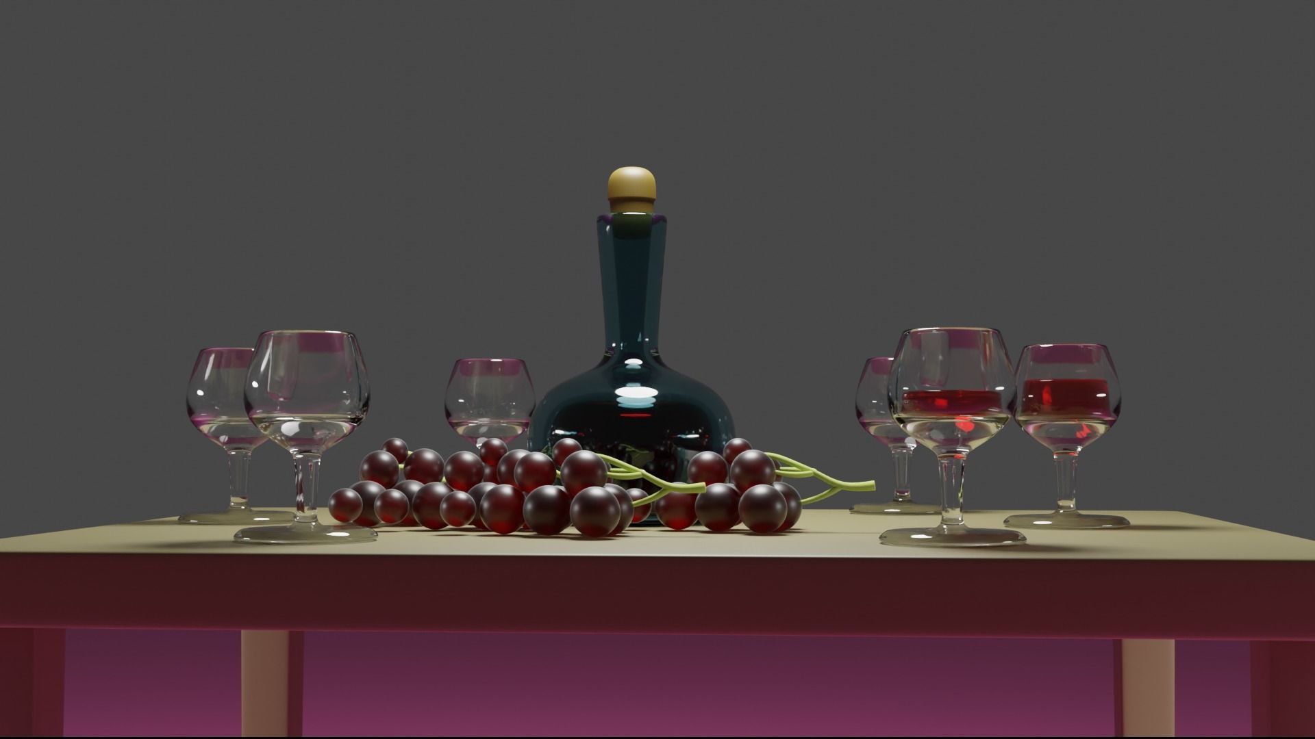 Wine bottle and glass and grapes 3D model | CGTrader