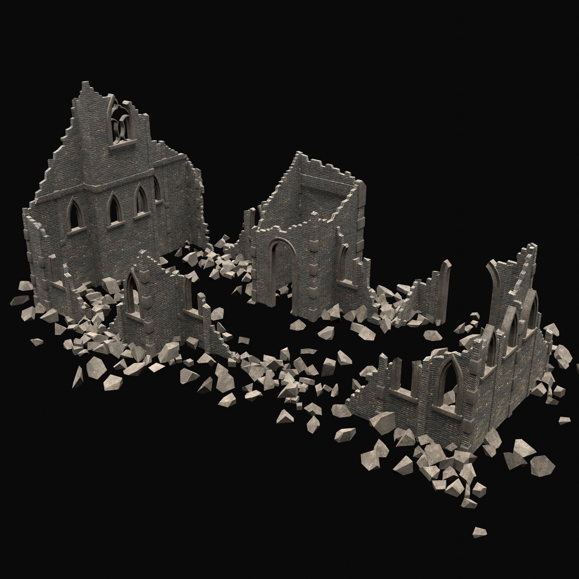 3D model RUINED RUIN MEDIEVAL CHURCH TEMPLE GOTHIC CASTLE COLLECTION VR ...