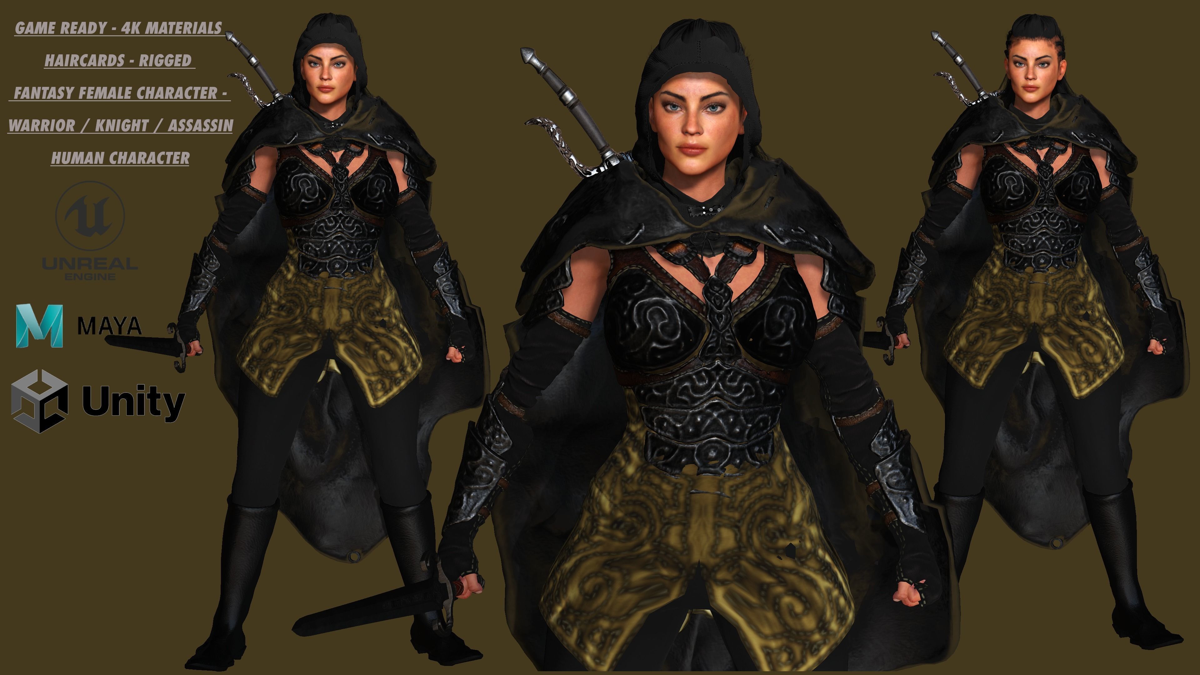 3D model AAA 3D FANTASY FEMALE ASSASSIN - REALISTIC RIG GAME CHARACTER ...