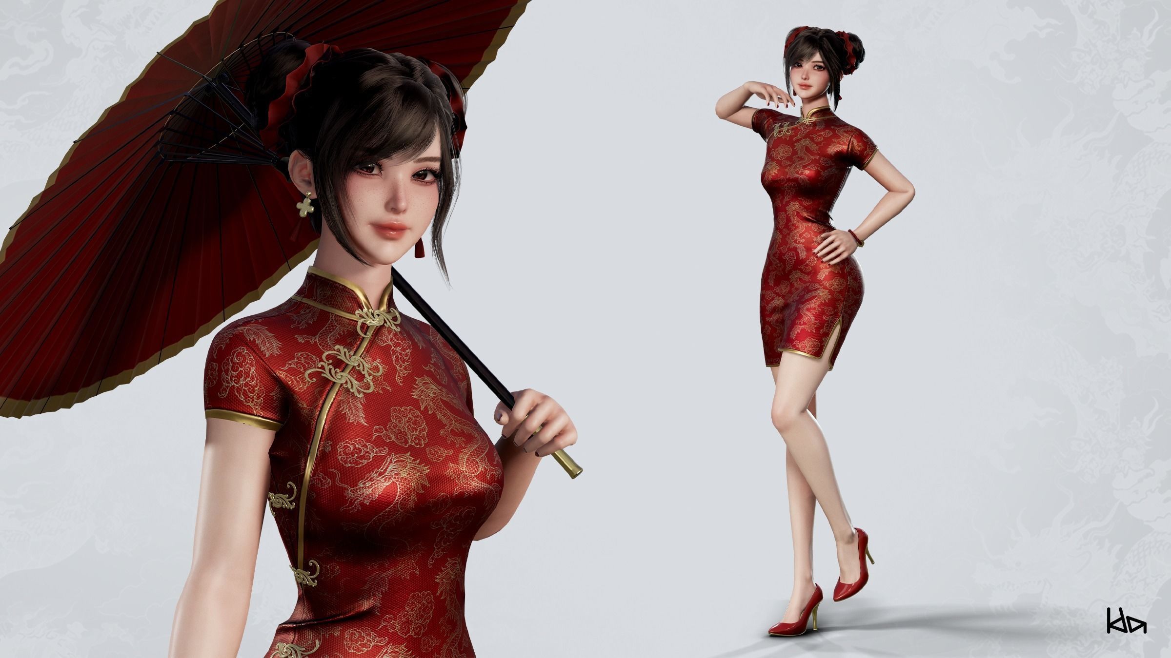 3D model Jua Lee - Girl in Cheongsam Qipao Dress - Game Ready VR / AR ...