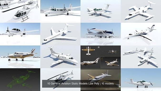 3D Model Collection 10 General Aviation Static Models Low Poly VR / AR ...