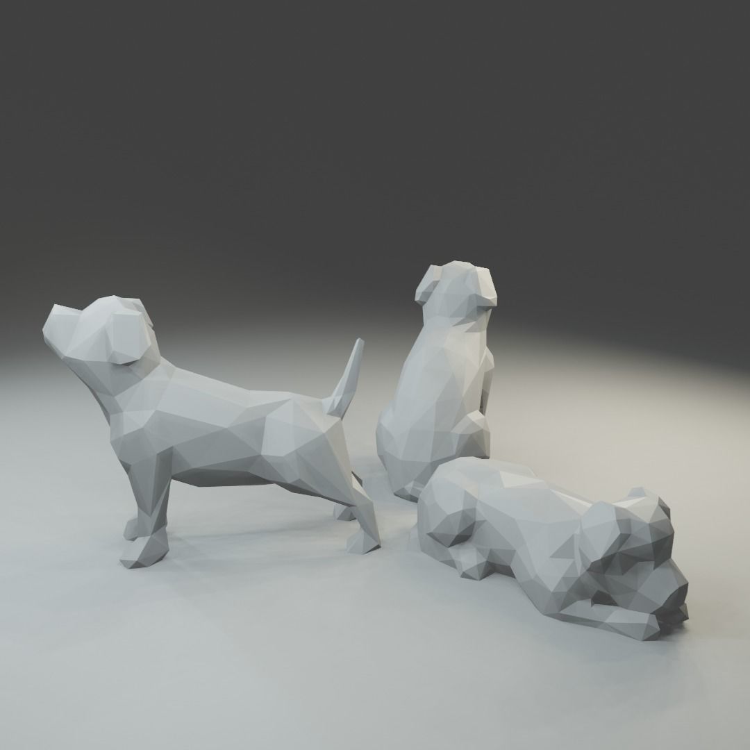 Low polygon Boxer dog 3D print model in three poses 3D model 3D ...