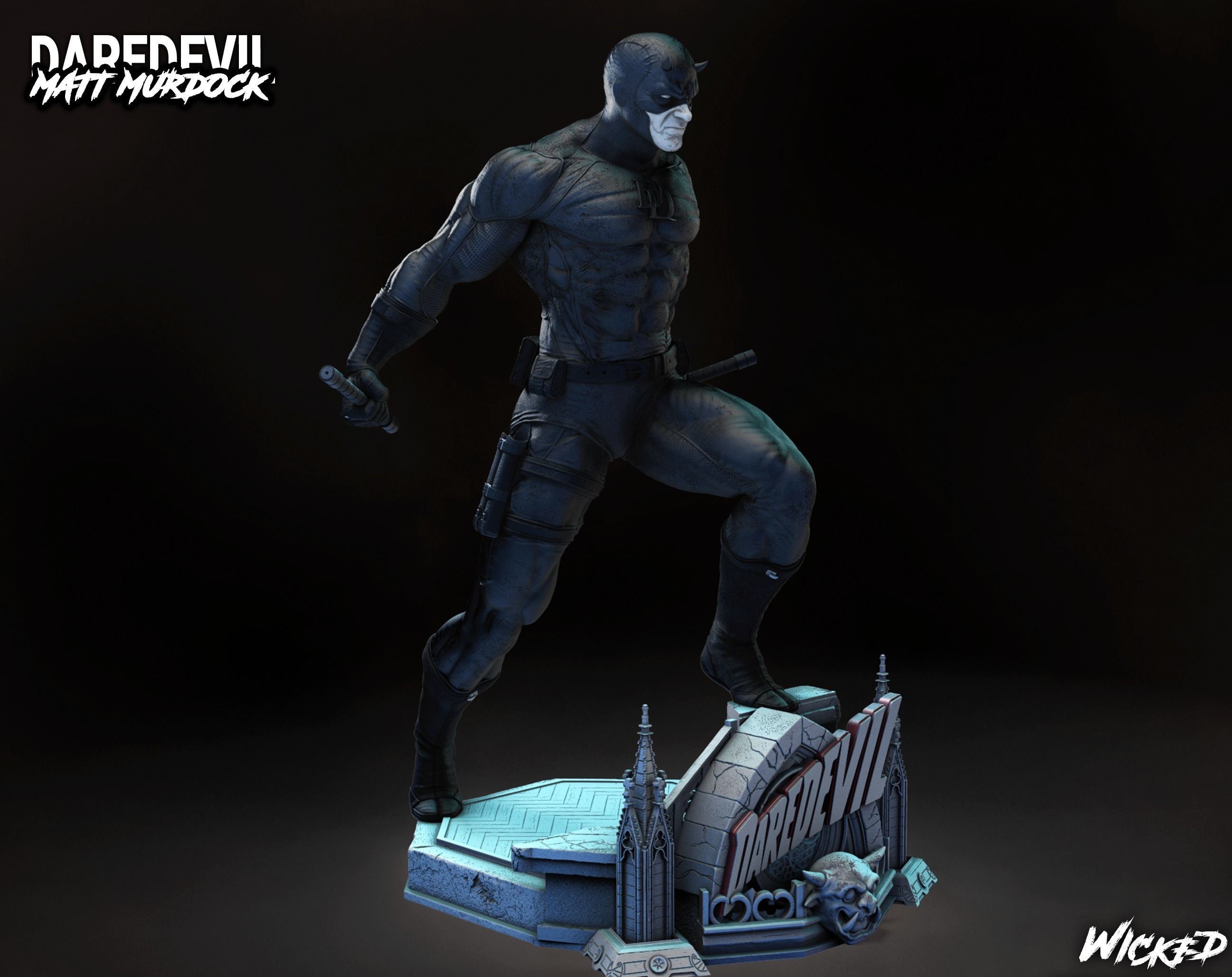 Wicked Marvel Daredevil Sculpture ready for 3d printing 3D model 3D ...