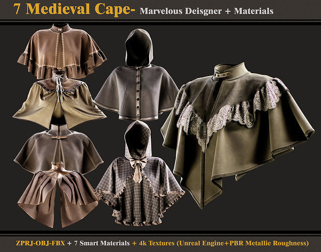 7 Medieval Capes Models nad materials and textures 3D model | CGTrader