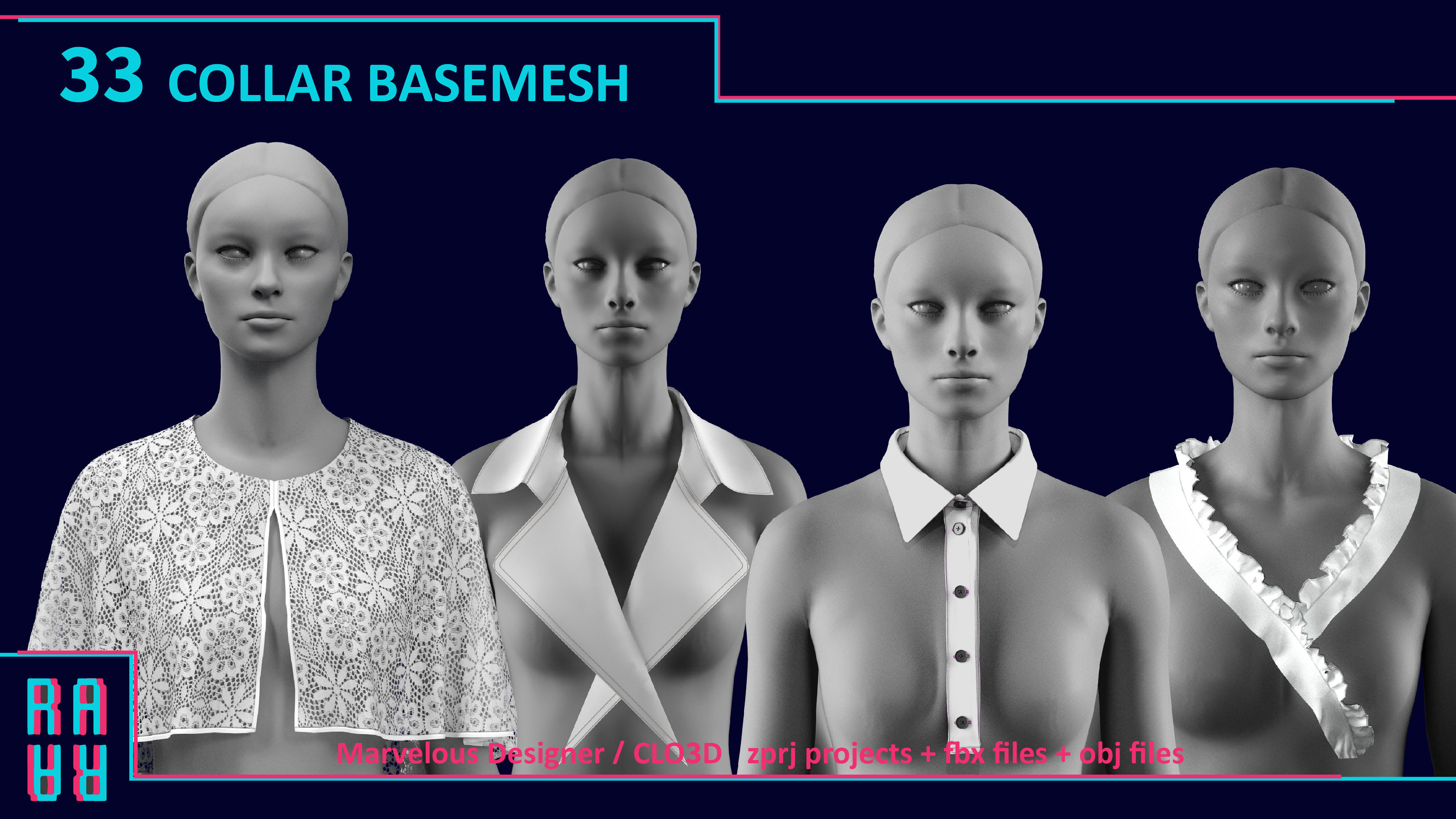 3D model 33 COLLAR BASEMESH VR / AR / low-poly | CGTrader