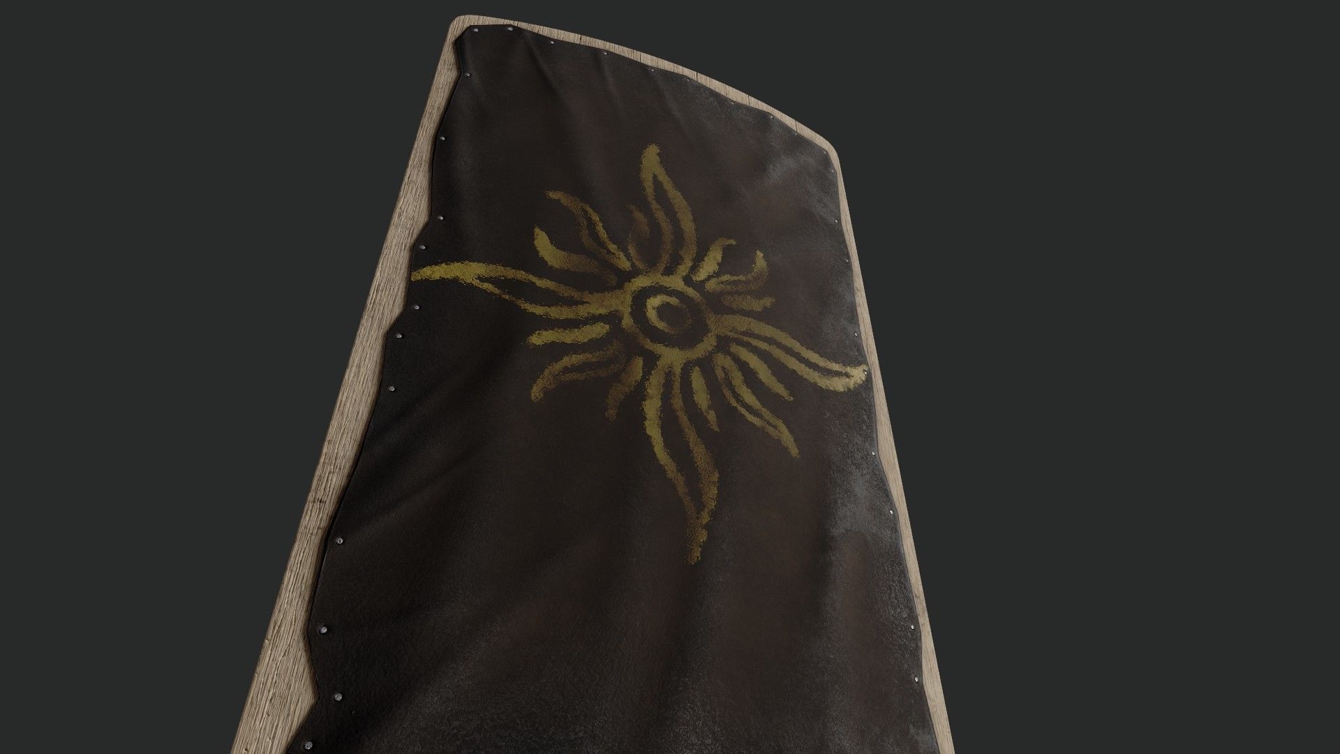 3D model Slavic square leather shield-painted gold sun symbol VR / AR ...
