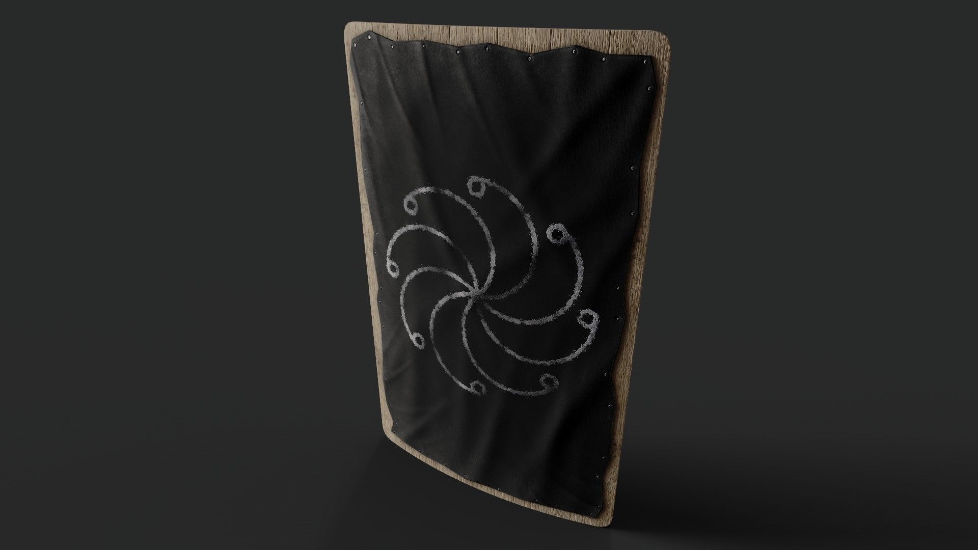 3D model Slavic square leather shield-painted black with radial symbol ...