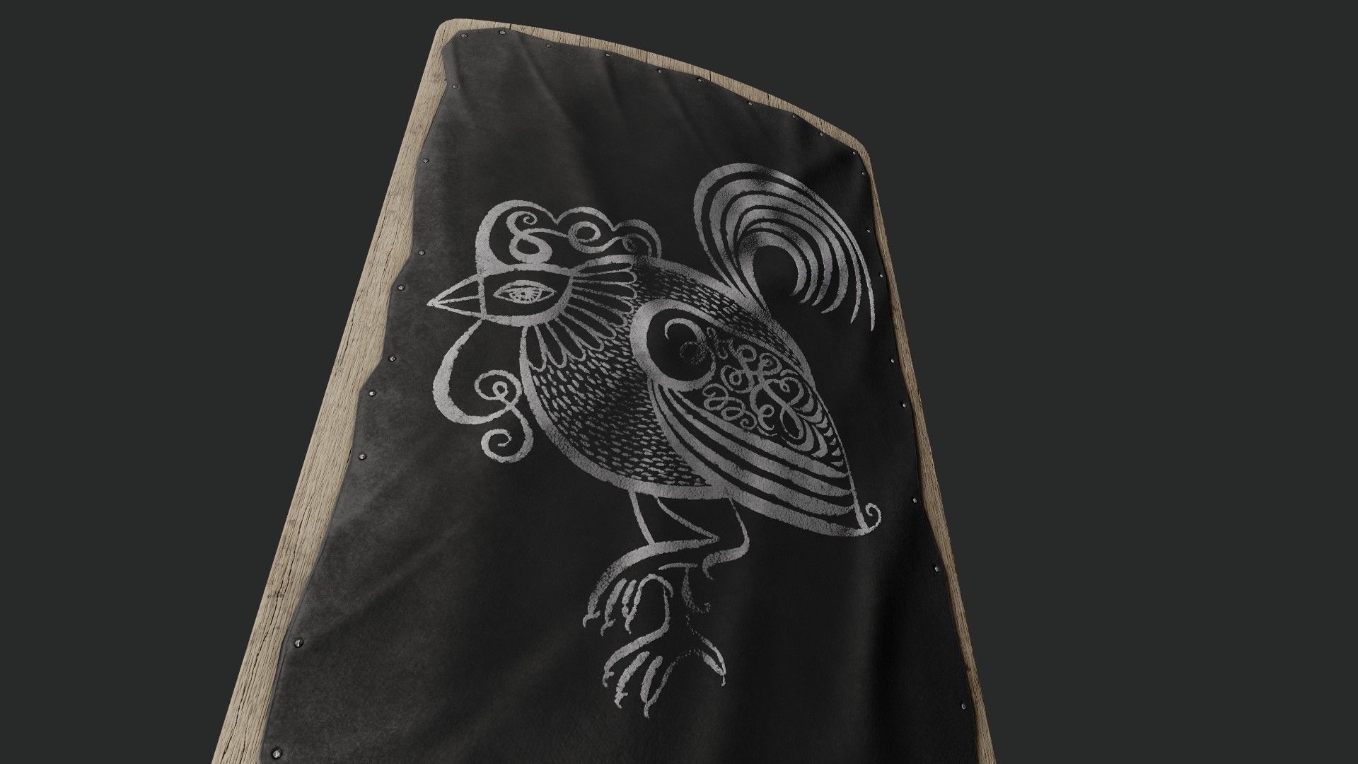 3D model Slavic square leather shield-painted black with rooster symbol ...