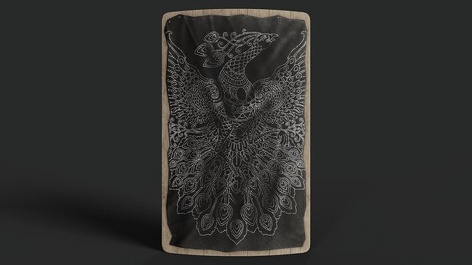 3D model Slavic square leather shield-painted black with pheasant ...
