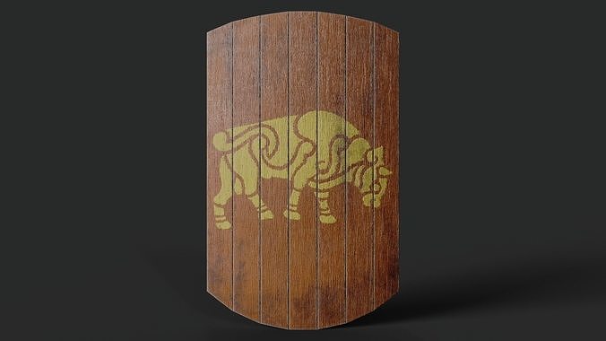3D model Slavic square wooden shield-painted orange with bull symbol VR ...