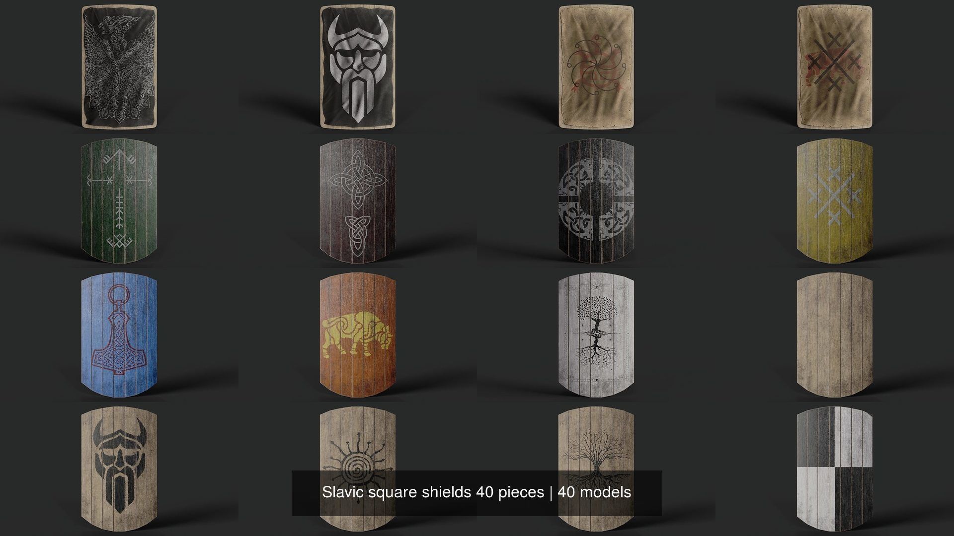 3D Model Collection Slavic square shields 40 pieces VR / AR / low-poly ...