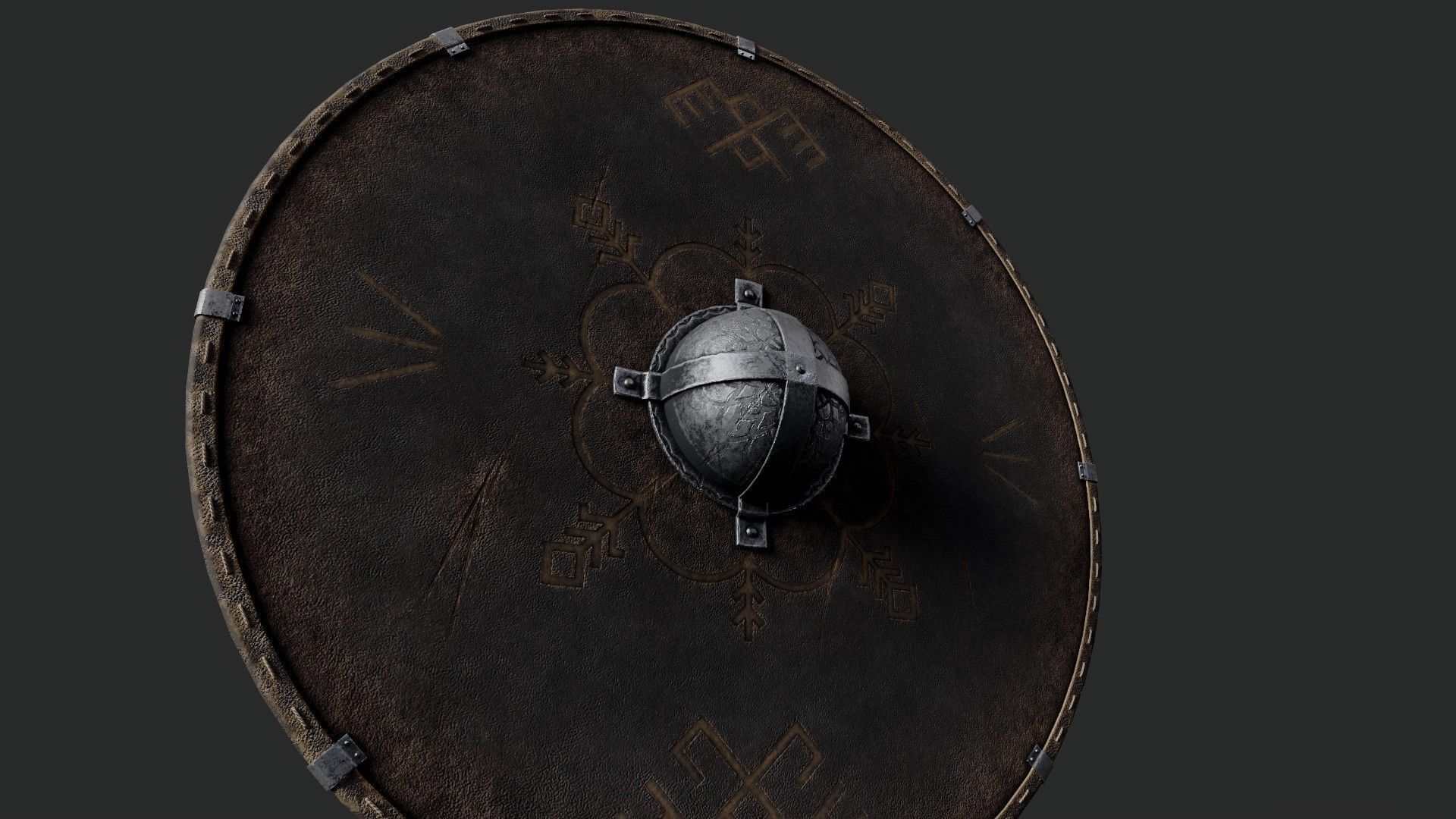 3D model Slavic round leather shield-painted black with pagan symbol VR ...