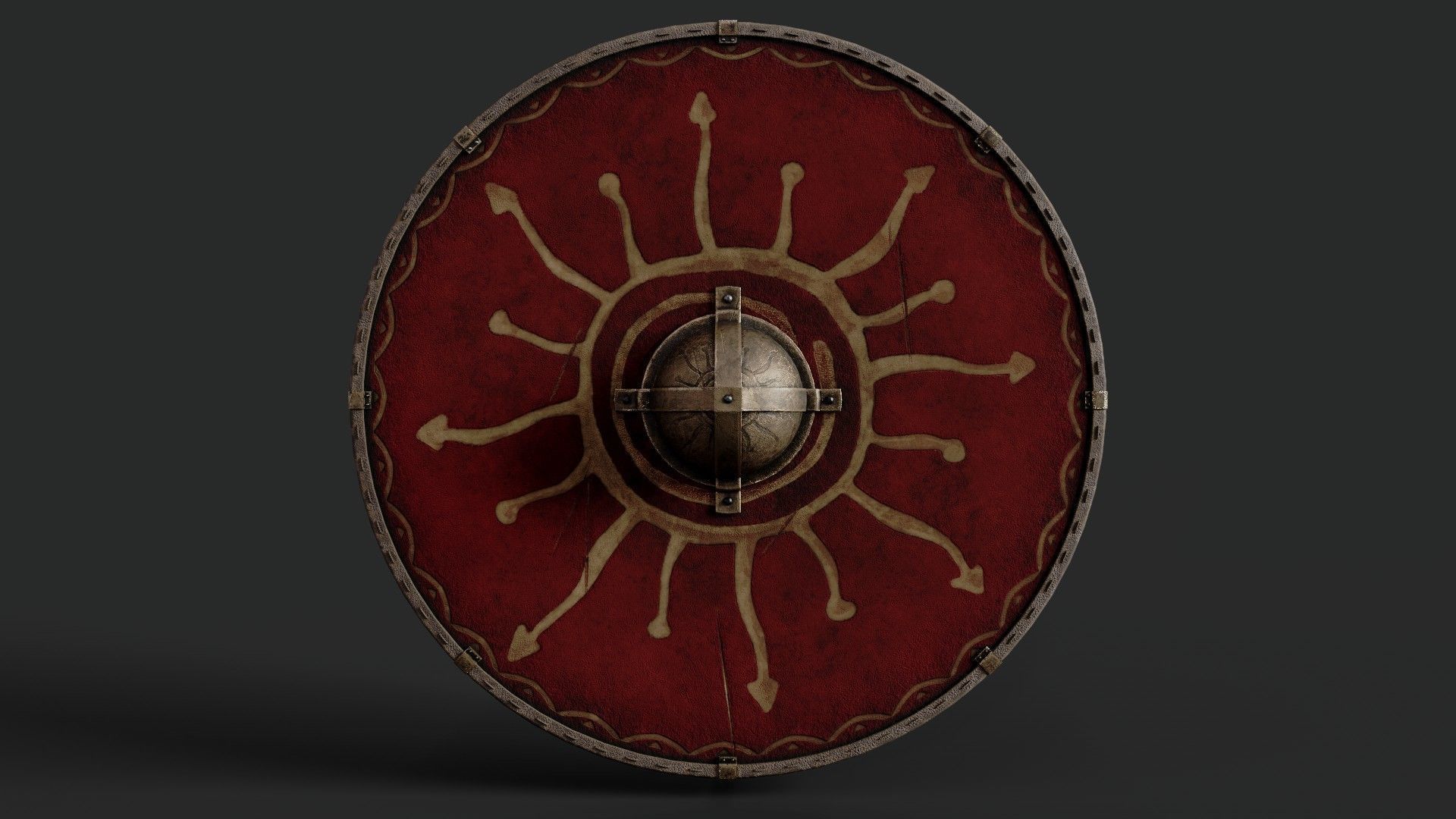 3D model Slavic round leather shield-painted red with Sun symbol VR ...