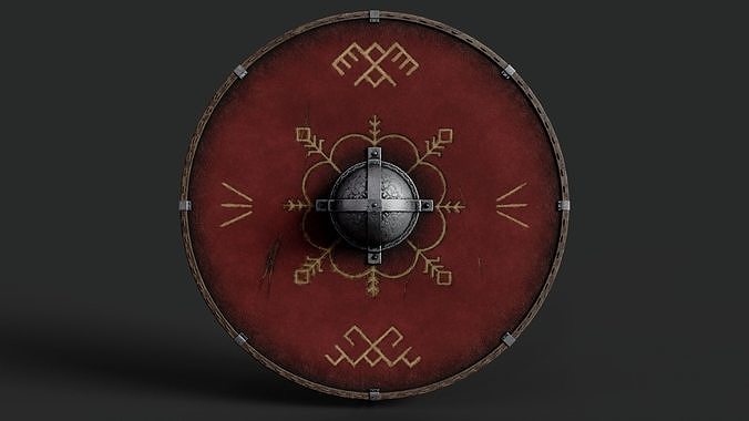 3D model Slavic round leather shield-painted red with pagan symbol VR ...