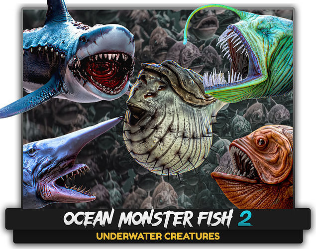 3D Model Collection Ocean Monster Fish Pack - Low poly - Predator ...