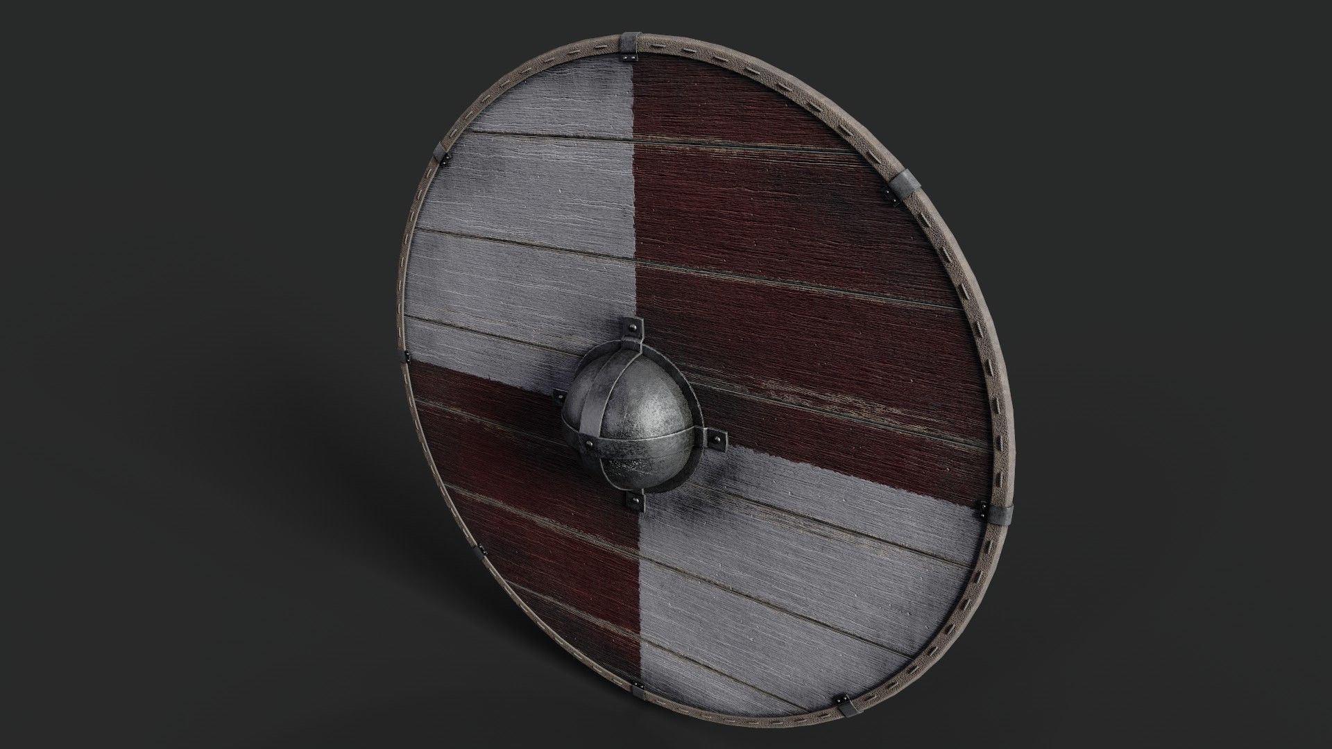 3D model Slavic round wooden shield-painted red and white VR / AR / low ...