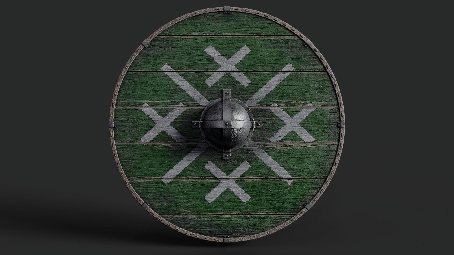 3D model Slavic round wooden shield-painted green with crosses symbol ...