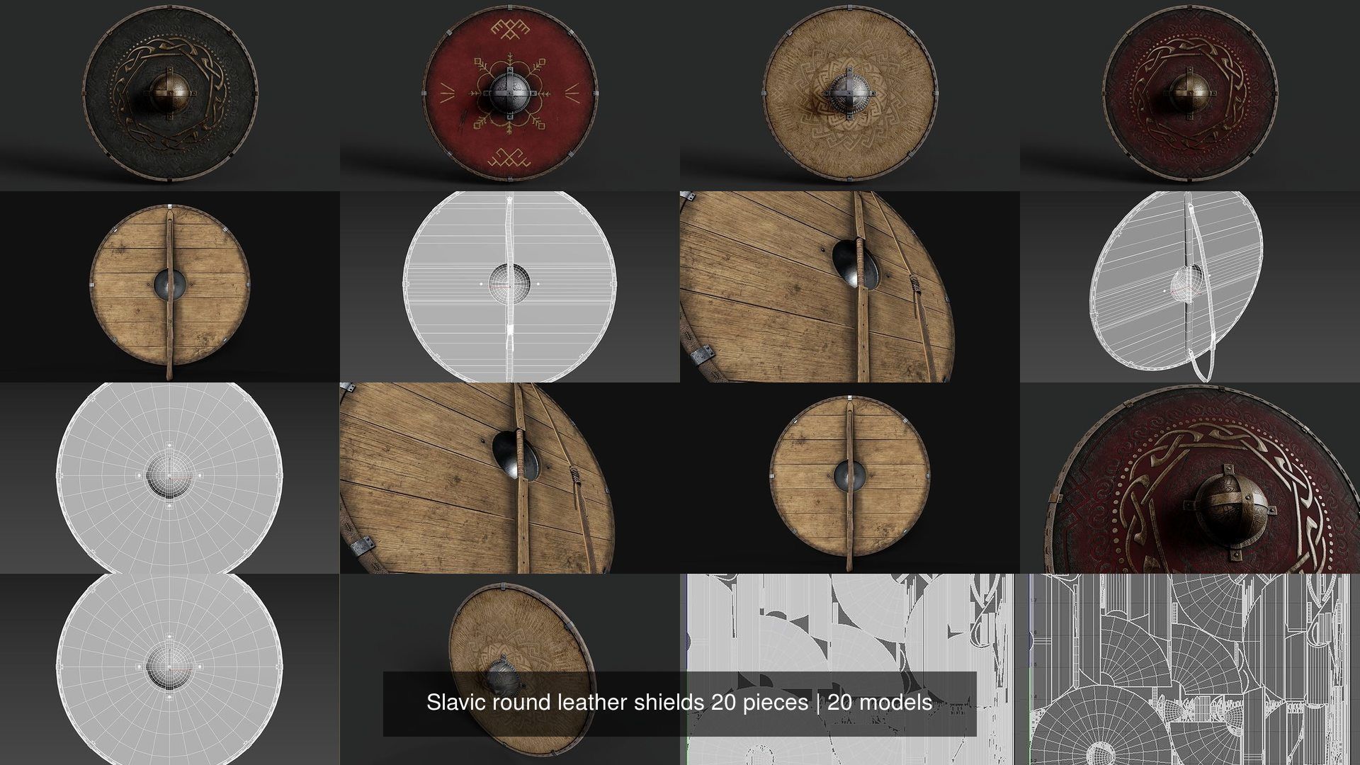 Slavic round leather shields 20 pieces 3D Model Collection | CGTrader