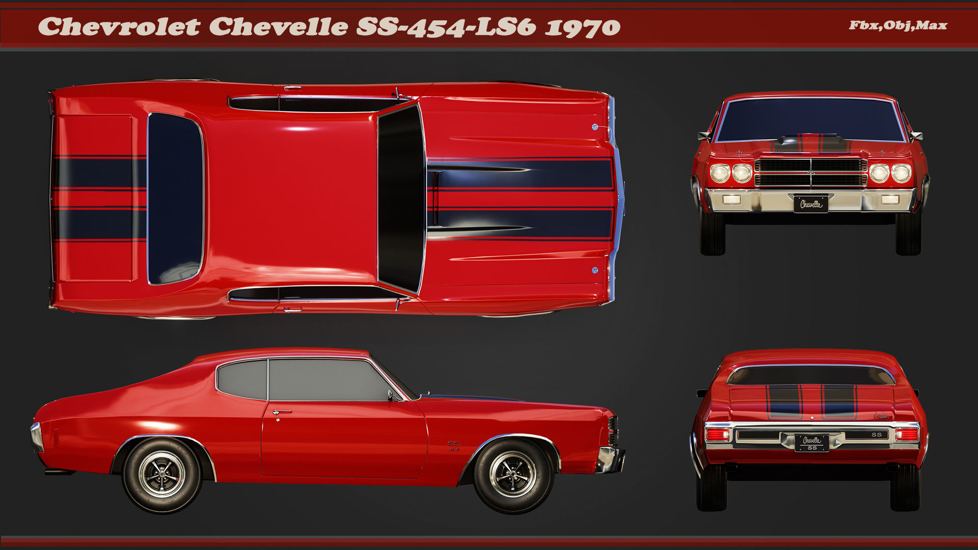 3D model Chevrolet Chevelle SS-454 1970 VR / AR / low-poly | CGTrader