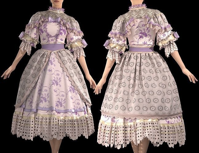 Female classic dress 3D model | CGTrader
