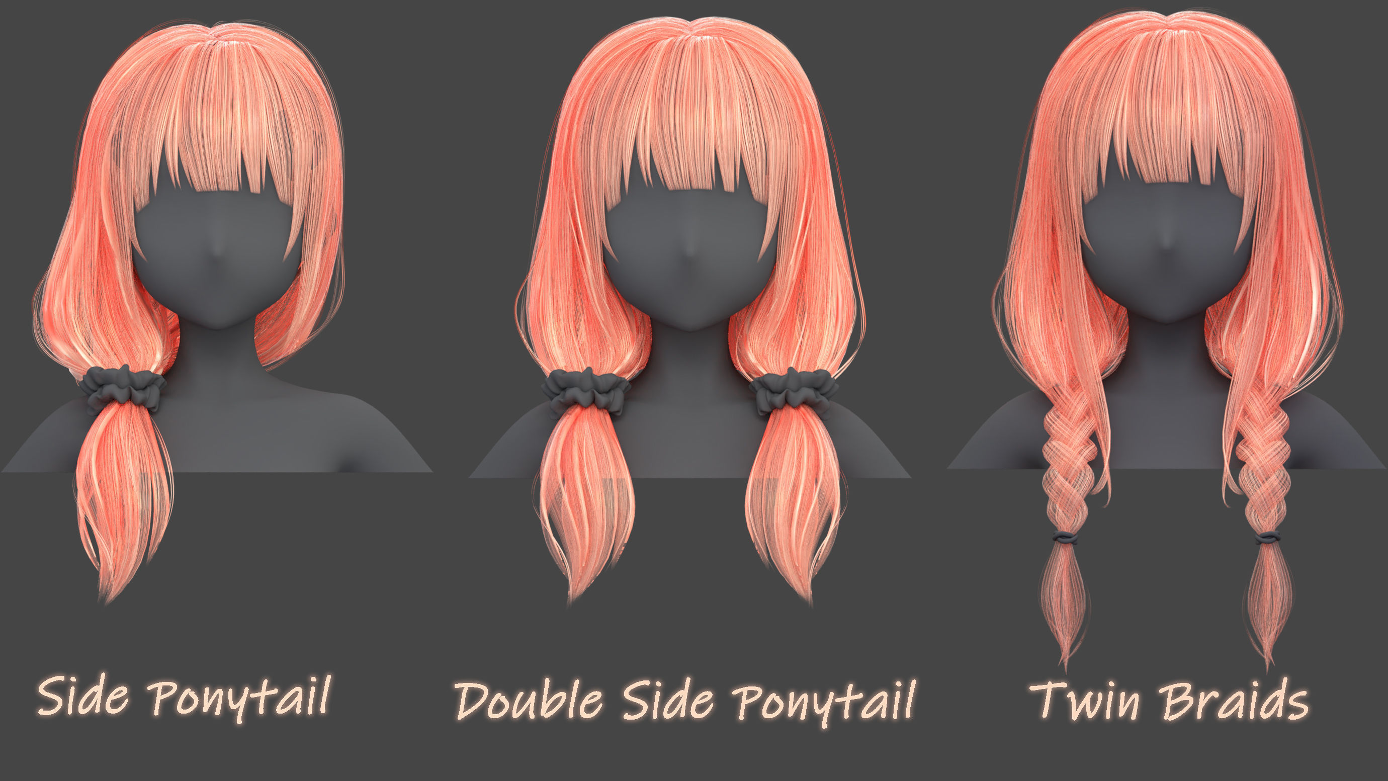 3D model Poly Hairstyle pack-12 types of Hairstyles-obj-fbx-blend files ...