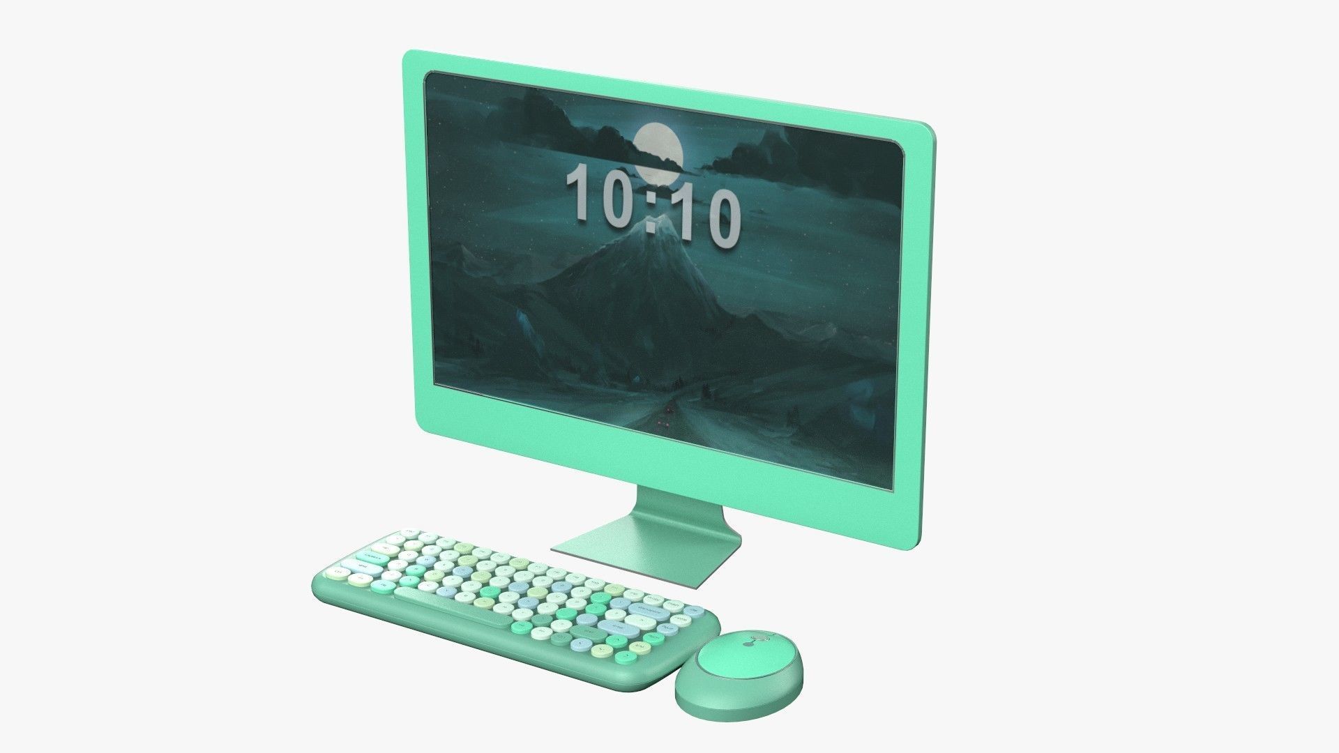 Sweet Pc Set Monitor Keyboard Mouse River Green Version 3D model | CGTrader