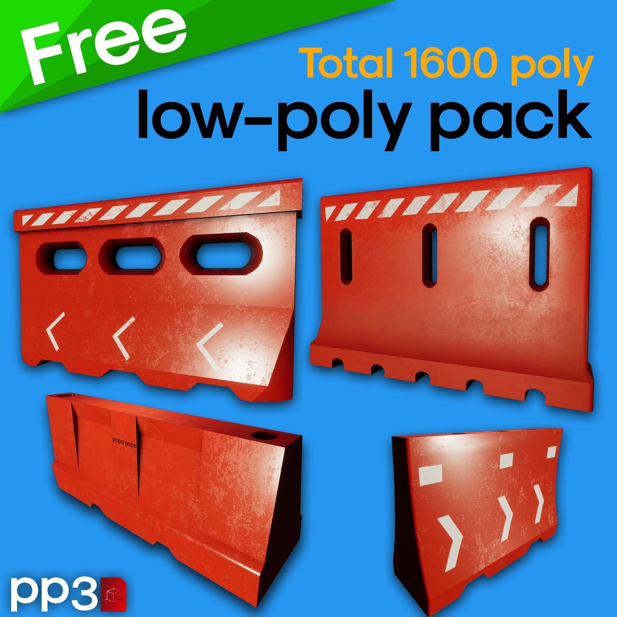 Plastic construction or road barriers Low-poly free VR / AR / low-poly ...