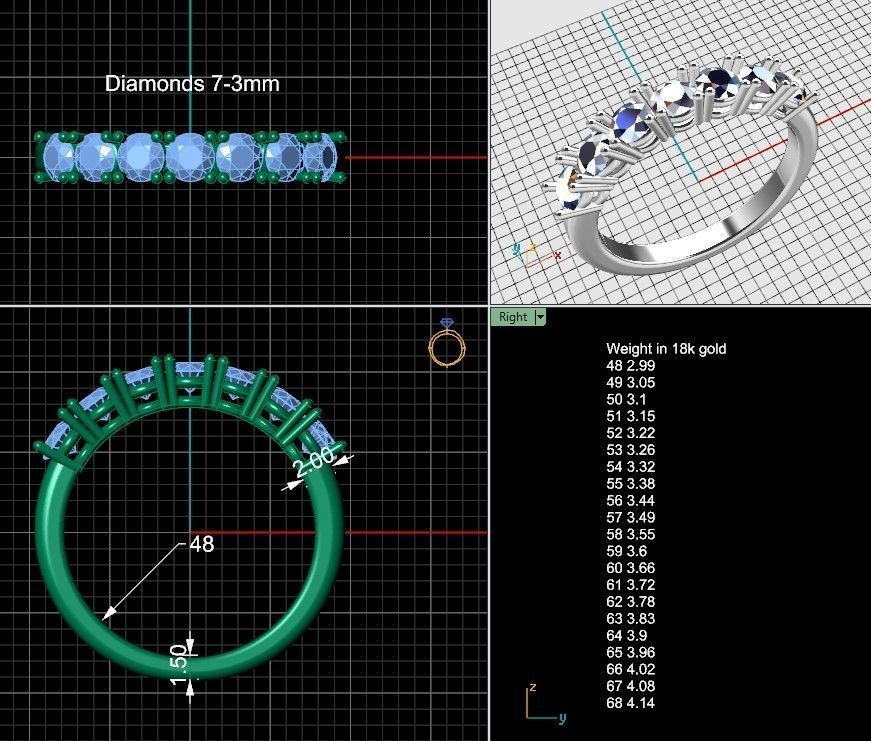 3mm Diamonds ring many sizes 3D model 3D printable | CGTrader