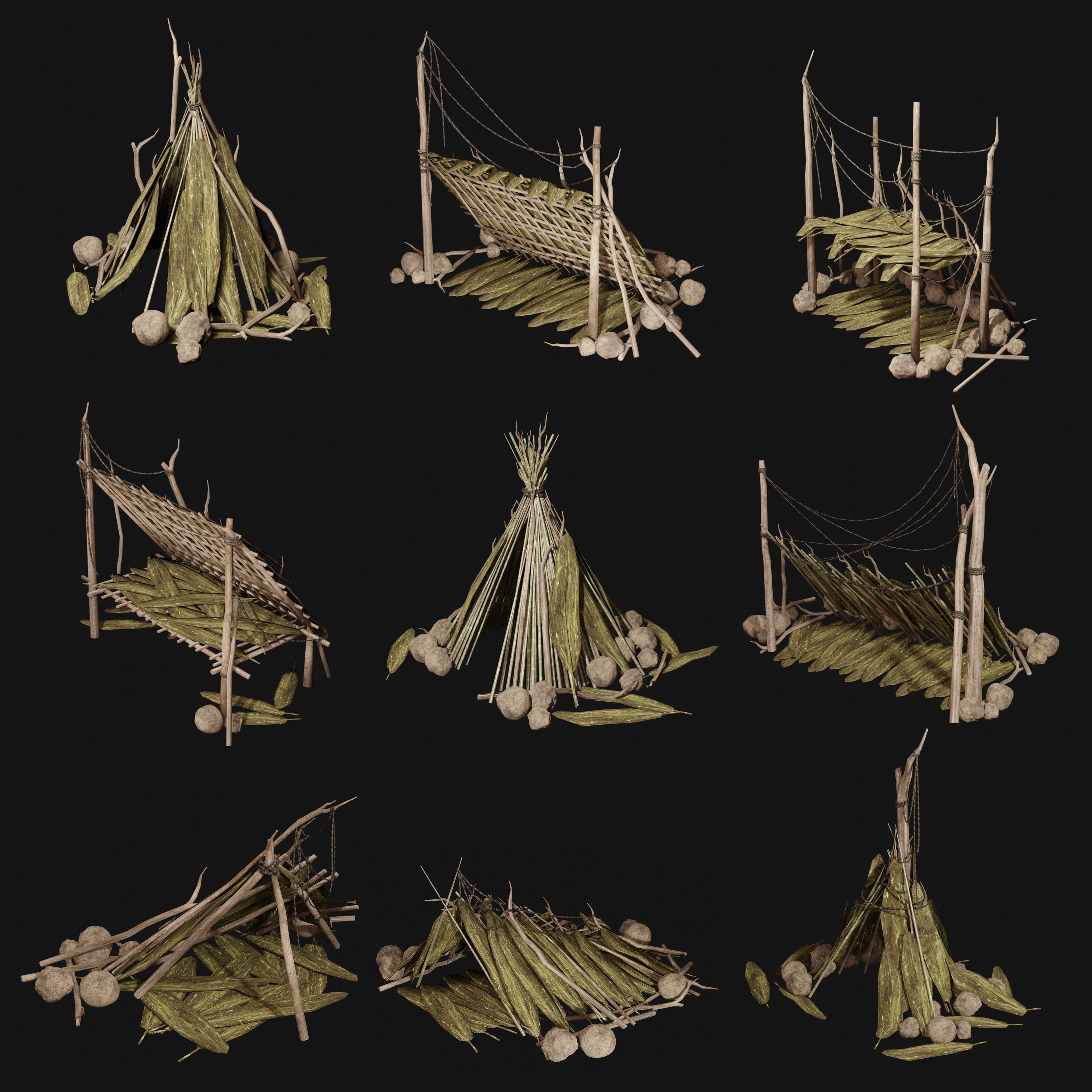 3D model JUNGLE SWAMP SHELTER HUT HUNTER WILD TENT AAA COLLECTION VR ...