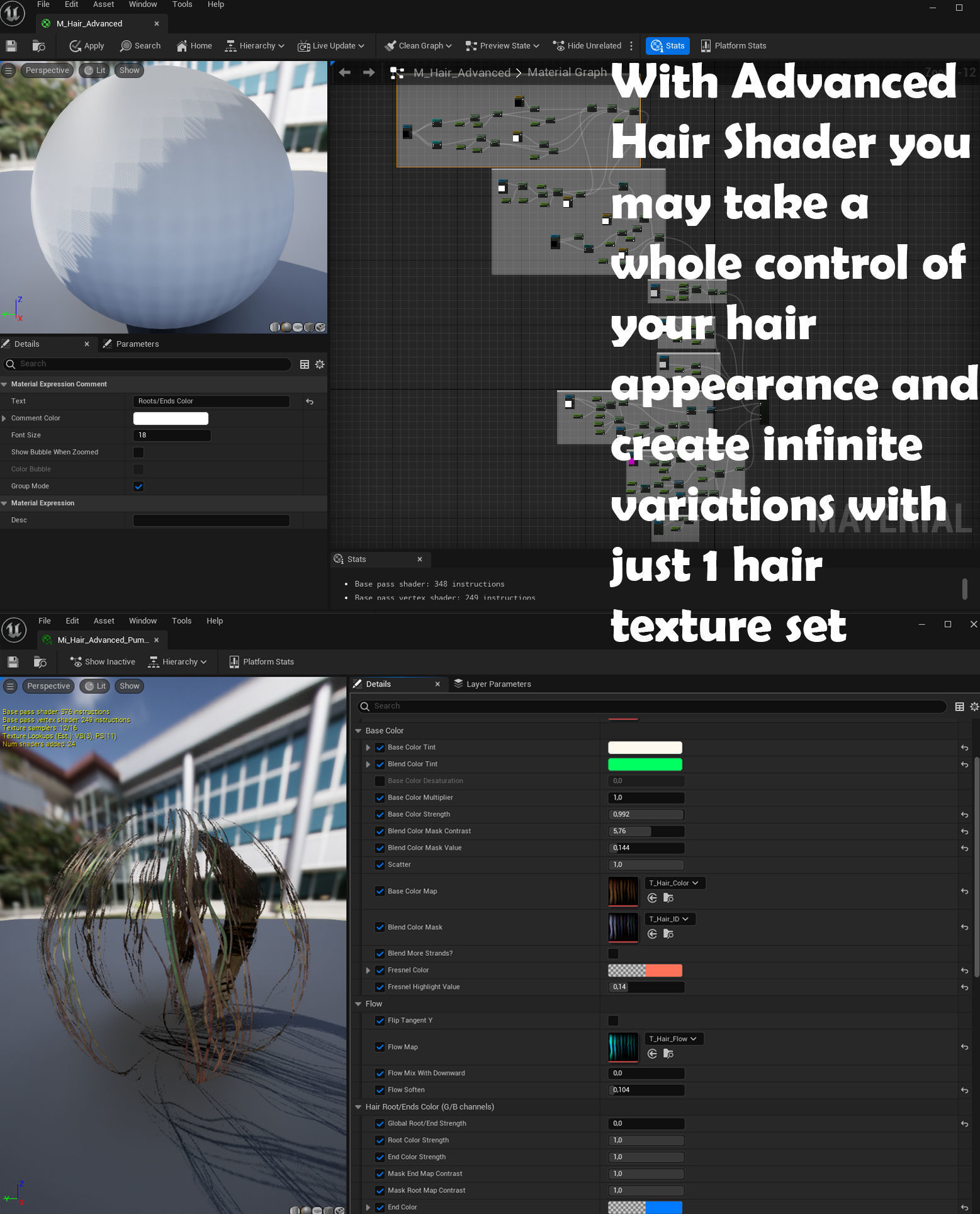 3D model Unreal Enigine Ultimate Hair Shader VR / AR / low-poly | CGTrader