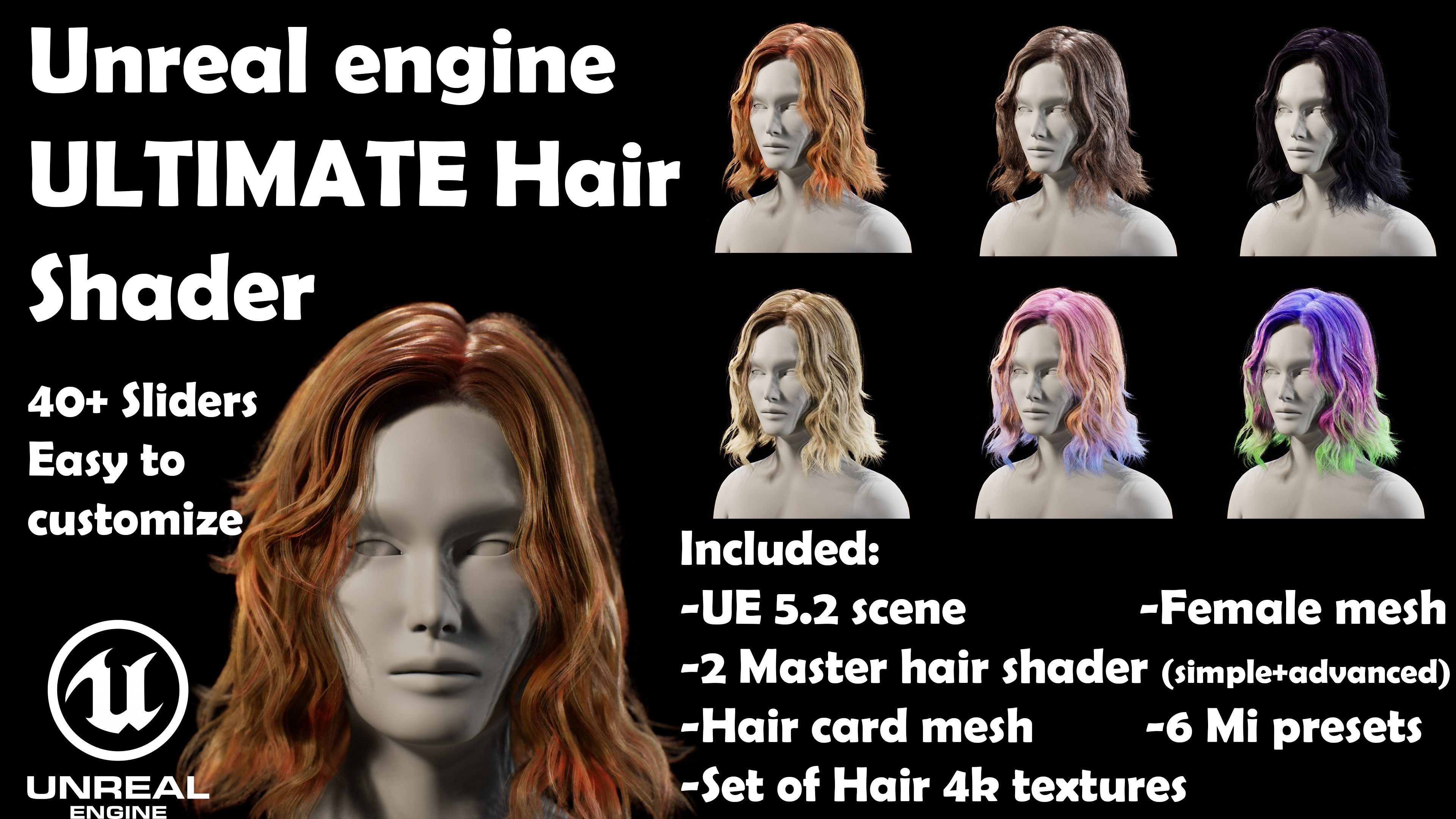 3D model Unreal Enigine Ultimate Hair Shader VR / AR / low-poly | CGTrader