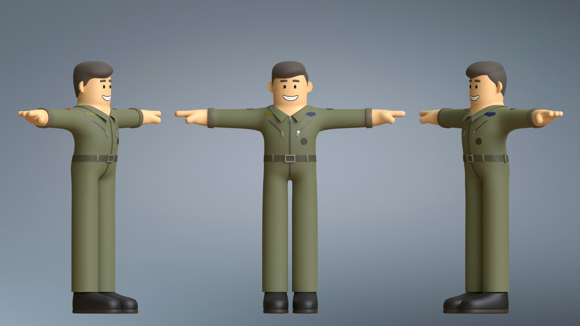 Minimal AirForce Pilot Cartoon Character 3D model rigged | CGTrader