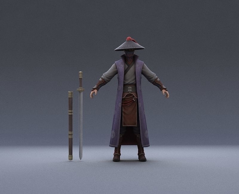 3D model Ancient Asians people warrior swordsman VR / AR / low-poly ...
