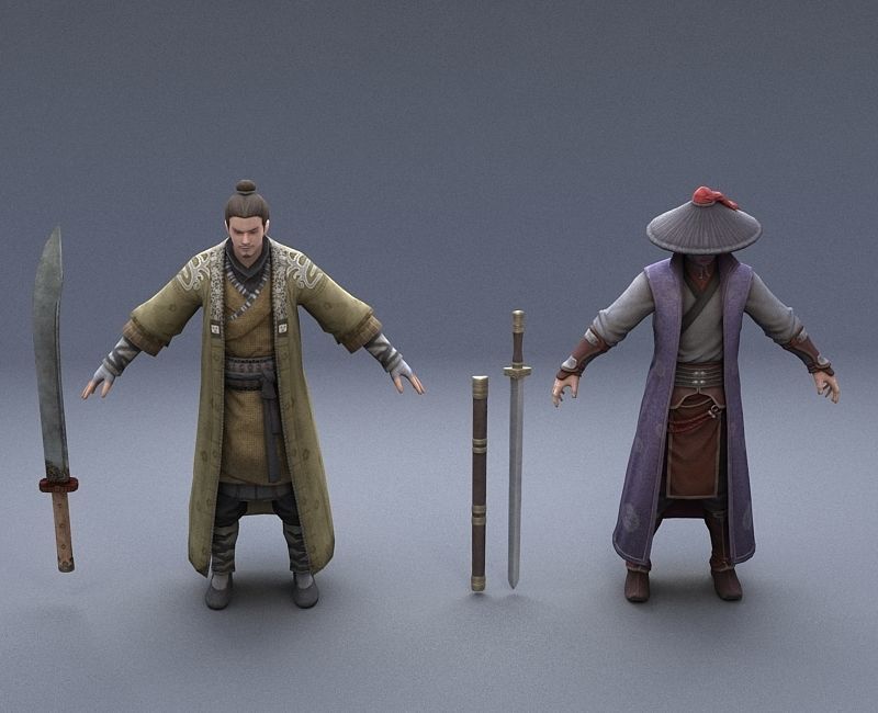 3D model Ancient Asians people warrior swordsman VR / AR / low-poly ...