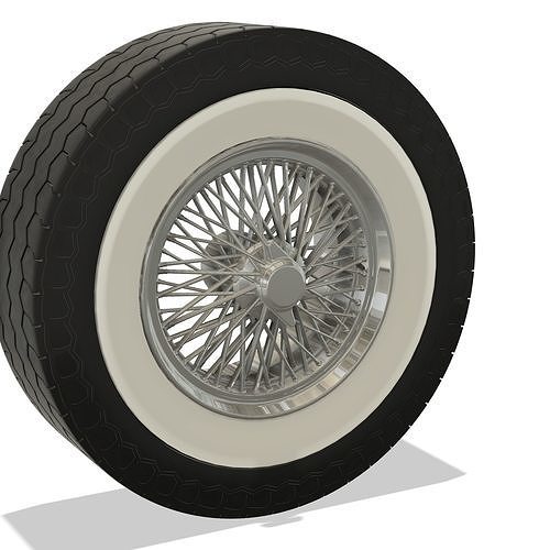 Wire spoke wheel with white wall tire 3D model 3D printable | CGTrader